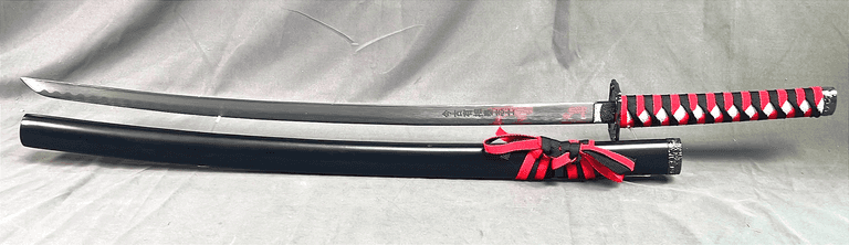 36" Samurai Sword with Fancy Guard, Black & Red Cord Wrapped Handles ...