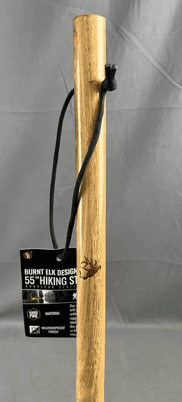 Brand New 55" Hard Pine Walking Stick W/ Spiked Tip & Burnt Elk Design ...