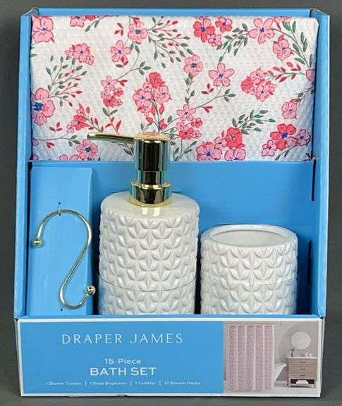 Brand New Draper James 15-Piece Pink Floral Bath Set with Shower ...