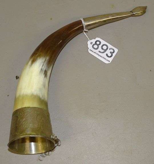 Neat Viking Style Drinking Horn W/ German Silver Decoration. 13" long ...