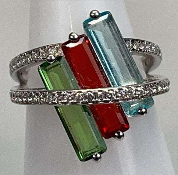 Modern Style Sterling Silver & Multi-Color Helenite Triple Bar Dress ...