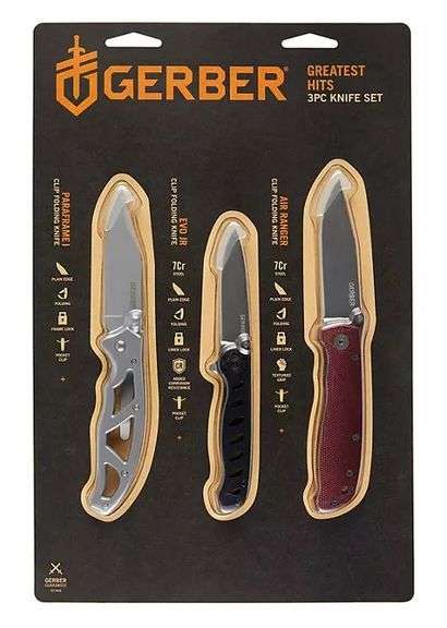 Brand New Gerber 3-Knife Folding Knife Set W/ Air Ranger, Evo Jr ...
