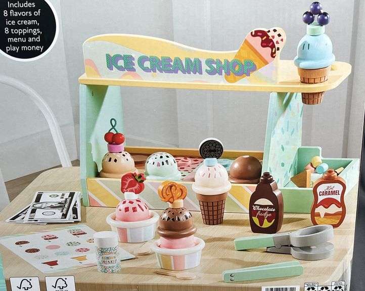 Brand New 44-Piece Wooden Ice Cream Shop Play Set W/ 8 Flavors of Ice ...