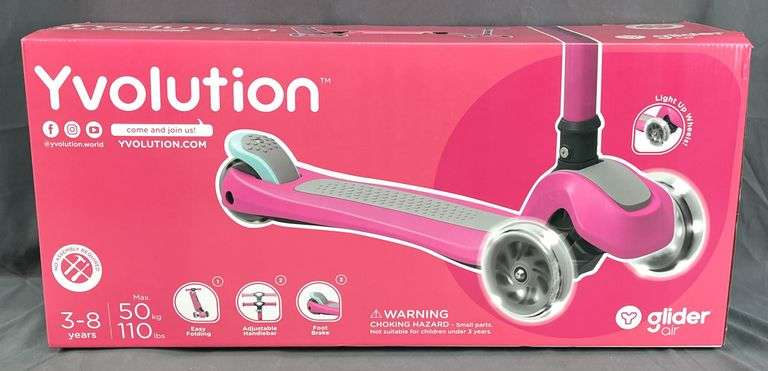 New Pink Glider Air Yvolution 3-wheel Scooter W/ LED Wheels, Sleek ...