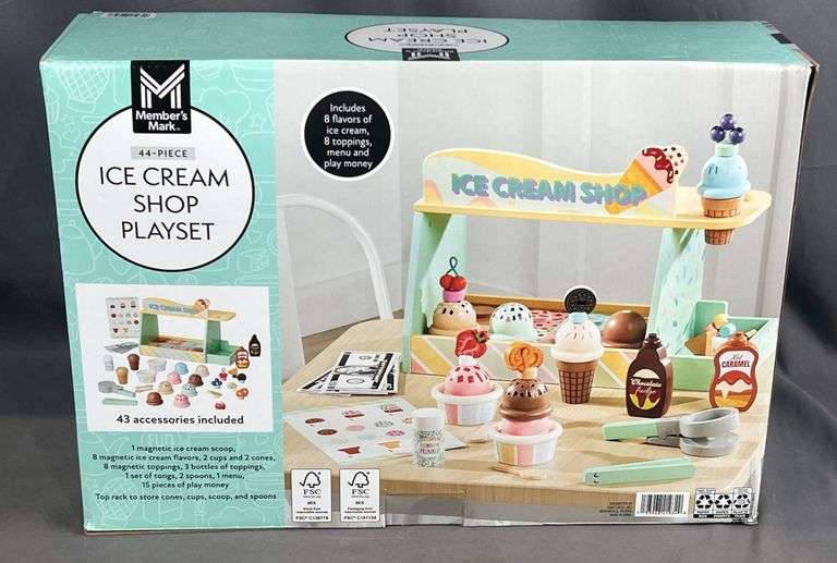 Brand New 44-Piece Wooden Ice Cream Shop Play Set W/ 8 Flavors of Ice ...