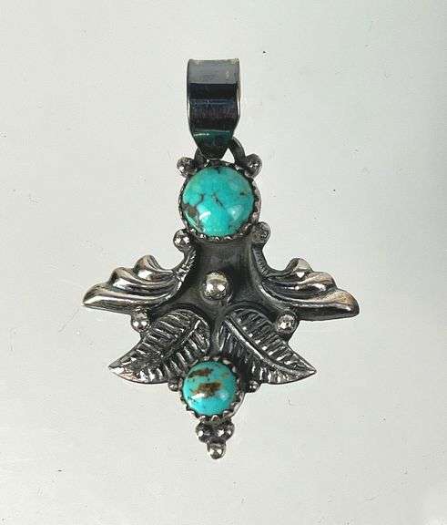 Wonderful Native American Style Carved Sterling Silver Pendant with 2 ...