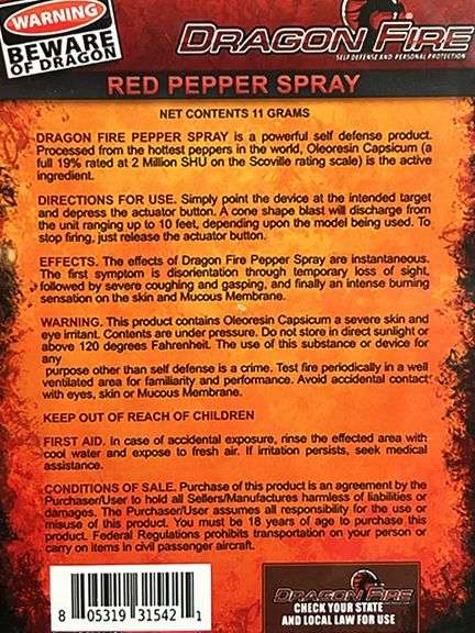 Brand New Dragon Fire Pepper Spray with Black Holster. This is just the ...