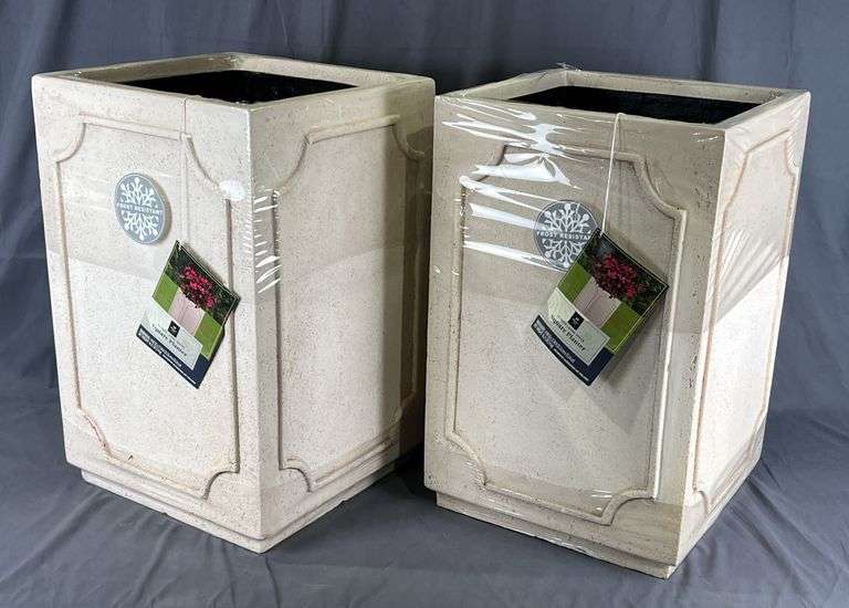 2 New 21" Composition Aged White Finish Square Planters. 2 times the ...