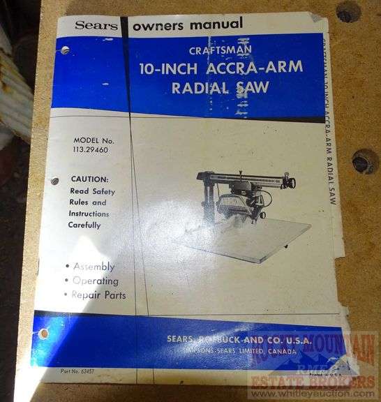 Craftsman 10" Radial Arm Saw On Stand W/ Extra Blades, Accessories ...
