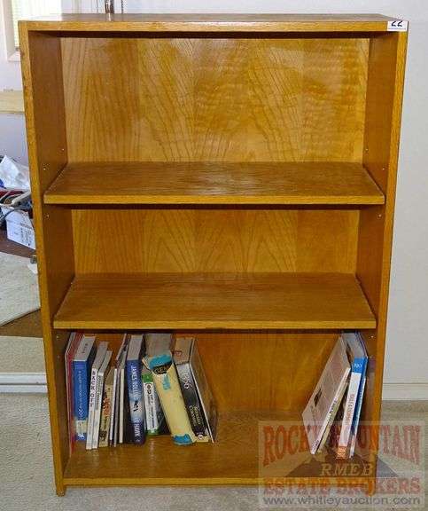 Oak Bookcase with Adjustable Shelves, 43"x30"x13". - Rocky Mountain Estate Brokers Inc.