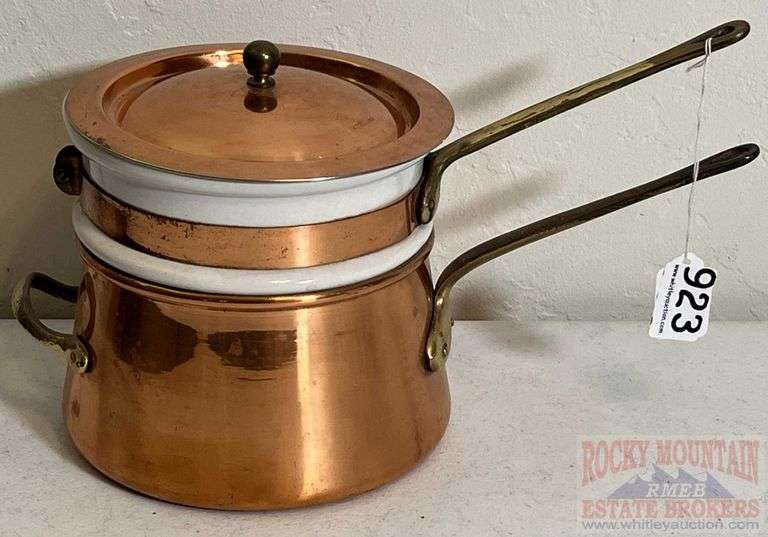 Copper Double Boiler with Porcelain Inserts, 7" diameter. - Rocky ...