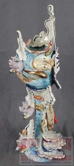 Eric Abraham - Flying Pigs Studio, Pig Decorated Pottery Vase. This ...