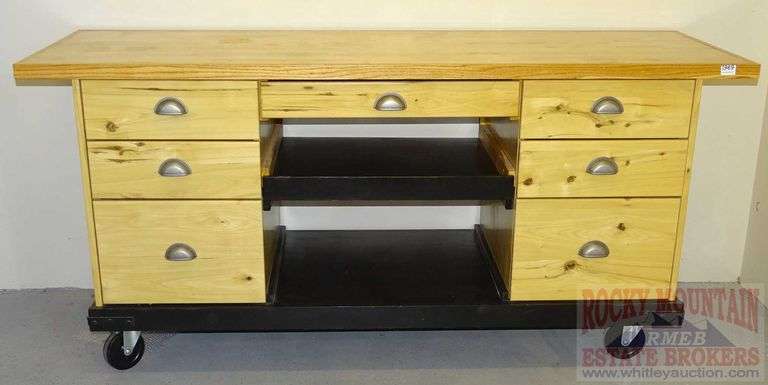 High Quality 7-Drawer Pine Rolling Work Bench W/ Butcher Block Top ...