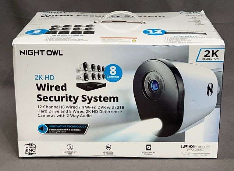 Brand New Night Owl 12-Channel 2K HD Wired Security System with 8 Wired ...