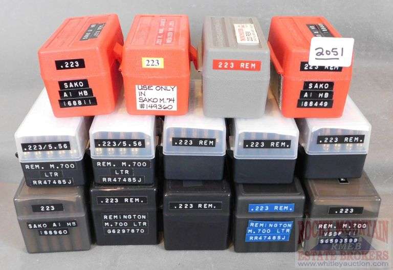 14 Flip Top Containers W/ Approximately 416 Reloaded 223 REM Cartridges ...