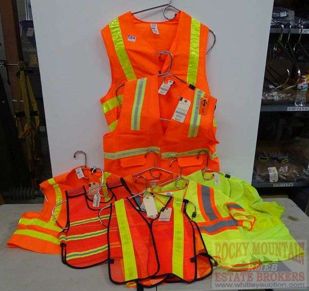 8 Asst. Display Model Safety Vests. Hi-Vis Orange & Yellow, Various ...