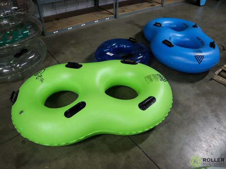 (2) Tandem Inflatable Rafts and Airhead Single Raft - Roller Auctions