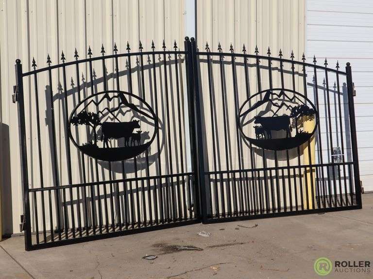 New Set Of Greatbear 14' Bi-Parting Wrought Iron Gates, With Cow Emblem ...