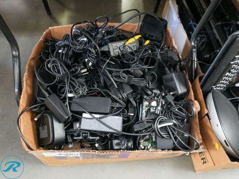 (4) Boxes of Computer Peripherals, Cords and Cables - Roller Auctions