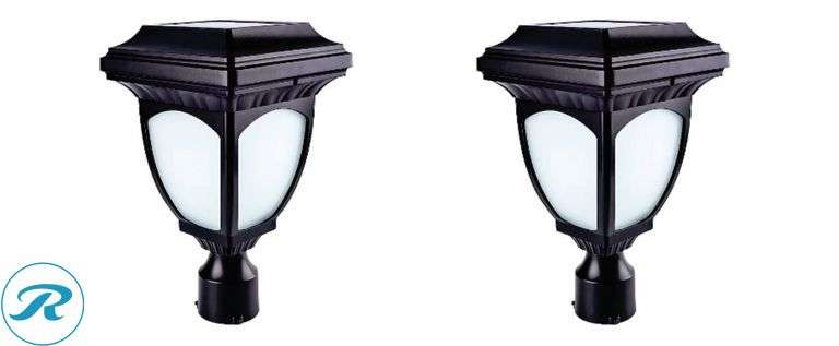 (2) New- allen + roth 15.03-in H Black Solar LED Post Light - Roller ...