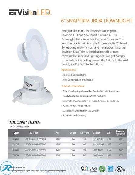 Envision Lighting 6" LED Snaptrim & Lithonia Lighting 6" Wafer Light ...