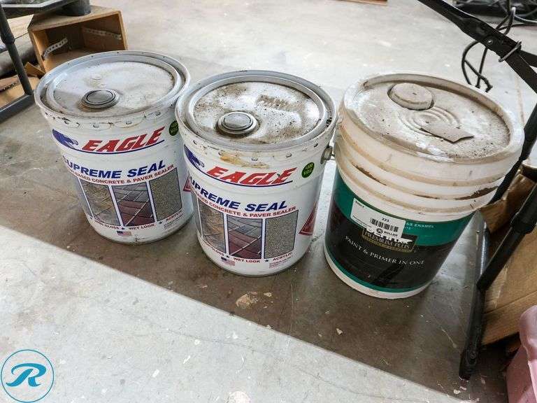 (3) Unused 5-Gallon Buckets of Behr Paint & Primer, Eagle Concrete and ...