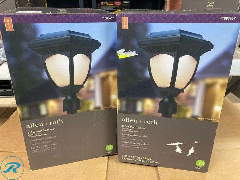 (2) New- allen + roth 15.03-in H Black Solar LED Post Light - Roller ...