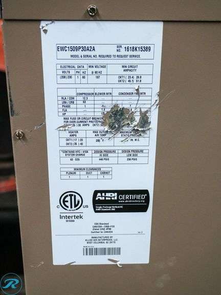 Magic Pak EWC1509P30A2A All-In-One HVAC Unit, 2-Ton, 230V, Single Phase ...