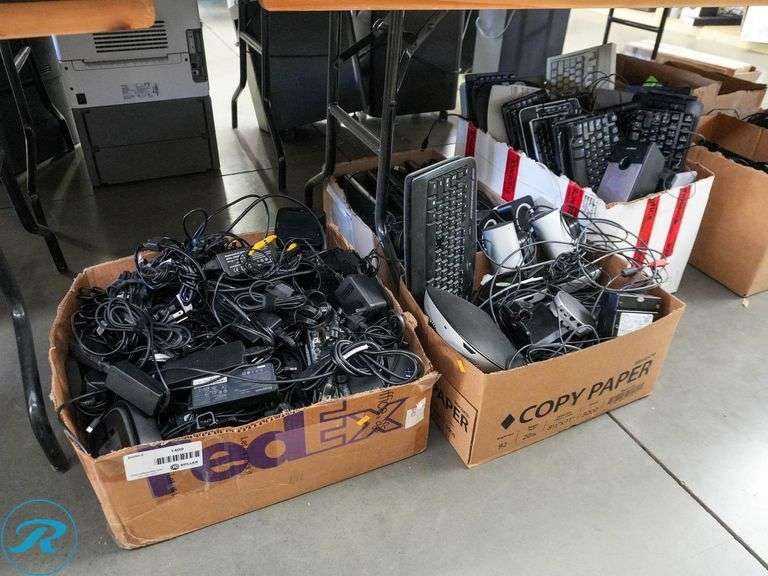 (4) Boxes of Computer Peripherals, Cords and Cables - Roller Auctions