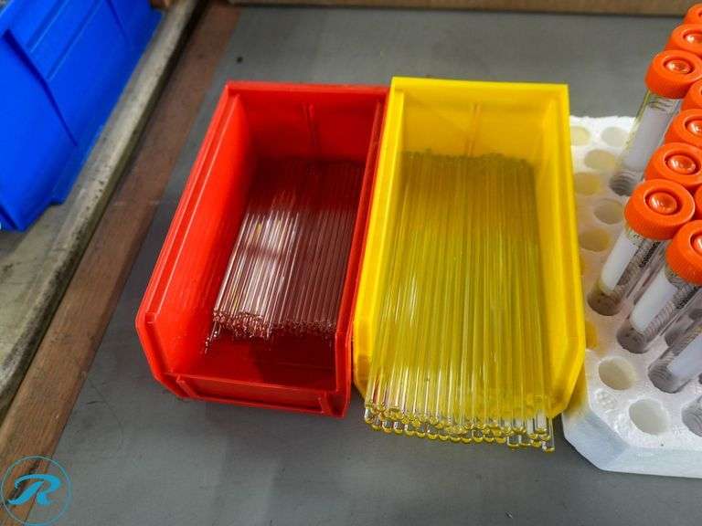 (3) Trays of Pyrex Petri Dishes, Corning Centrifuge Tubes and Glass ...