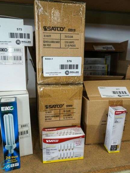 (4) Boxes of (120) Satco S3910 Switchboard Bulbs, 15W, Candelabra Base ...