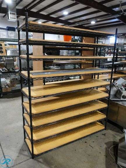 9-Tier Wire Rack With Wood Shelf Inserts, 60" x 18" - Roller Auctions