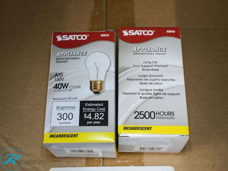 (4) Boxes of (25) Satco S3810 Appliance Light Bulb, 40W - Roller Auctions