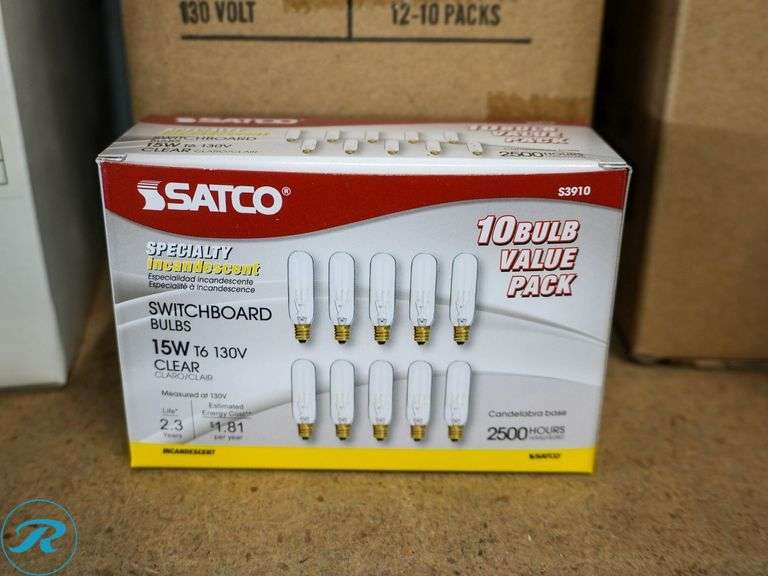 (4) Boxes of (120) Satco S3910 Switchboard Bulbs, 15W, Candelabra Base ...