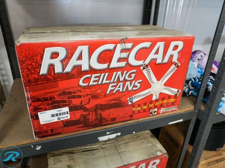 Racecar Ceiling Fan, 52", White Ceiling Fan, 5-Blades With Race Cars ...