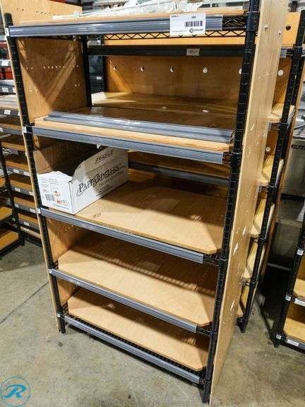 (2) 5-Tier Wire Racks With Wood Shelf Inserts, 36" x 18" and 48" x 18 ...