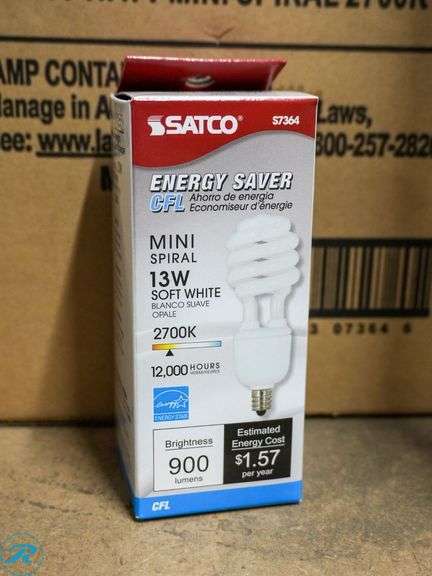 Box of (48) Satco S7364 Spiral CFL Light Bulbs, 13W - Roller Auctions