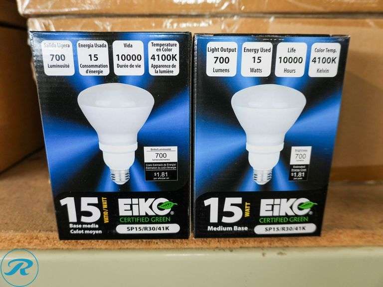 (2) Boxes of (20) Eiko Light Bulbs, SP15/R30/41/K Medium Base - Roller Auctions
