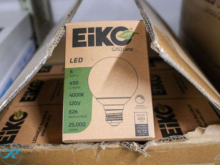Box of (24) Eiko G25D LED Light Bulbs, 6W, E26 Base - Roller Auctions