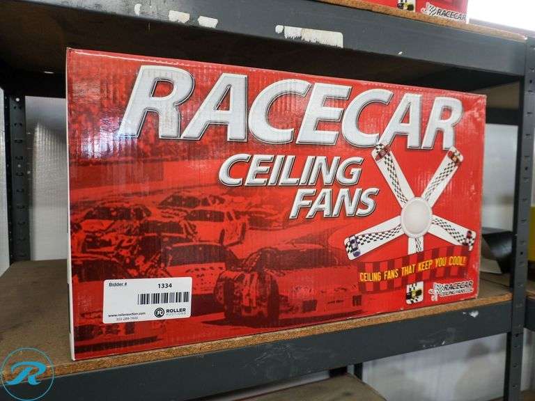 Racecar Ceiling Fan, 52", White Ceiling Fan, 5-Blades With Race Cars ...
