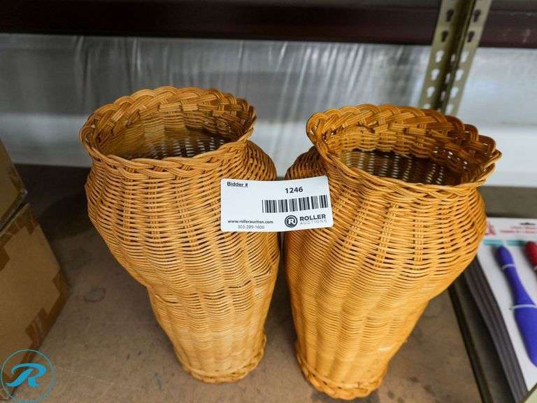 (2) Wicker Vases, 16" - Roller Auctions