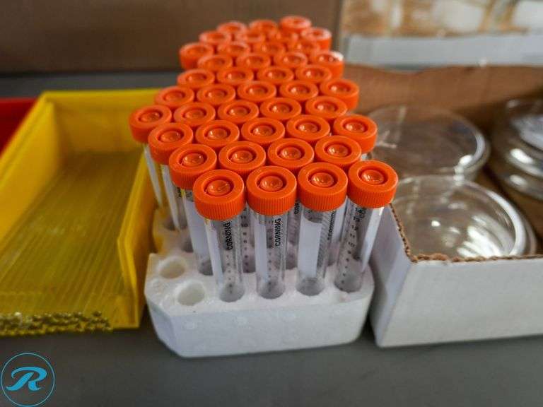 (3) Trays of Pyrex Petri Dishes, Corning Centrifuge Tubes and Glass ...