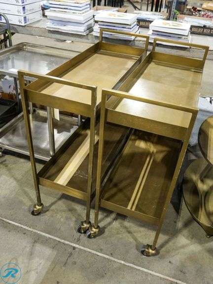 (2) 2-Tier Metal Display Carts, 31" x 12" - Roller Auctions