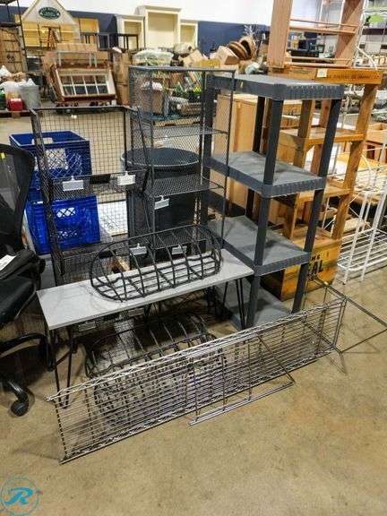 4-Tier Plastic Shelving Unit and Assorted Display Racks - Roller Auctions