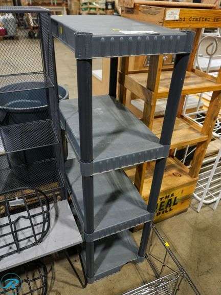 4-Tier Plastic Shelving Unit and Assorted Display Racks - Roller Auctions