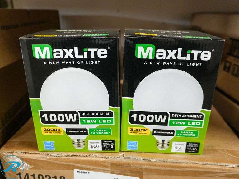 (2) Boxes of (12) MaxLite 12G40DLED30 LED Globe Light Bulbs, 12W, G40 ...