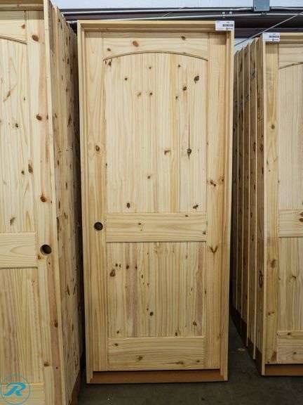 Right Pre-Hung 2-Panel Solid Knotty Pine Door With Stain Grade Frame, 32" - Roller Auctions