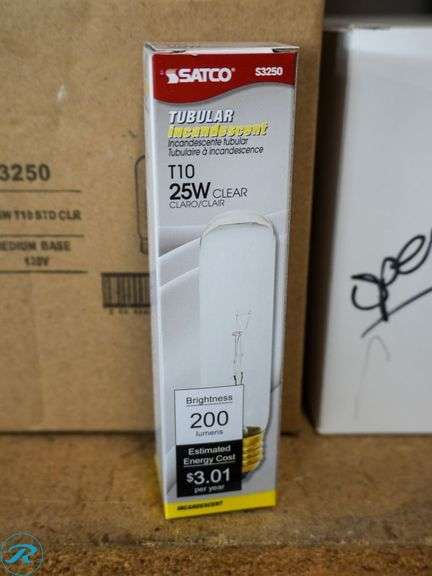 Box of (25) Satco S3250 Tubular Clear Light Bulbs, 25W - Roller Auctions