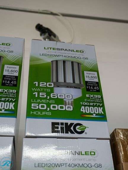 Box of (4) Eiko LED120WPT40KMOG-G8 Lite Span LED Light Bulbs, 120W, EX39 Base - Roller Auctions