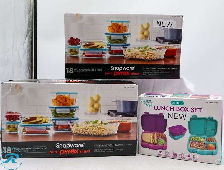 (2) Snapware 18 Pc Pyrex Glass Food Storage Set- (1) New, (1) New; (2 ...